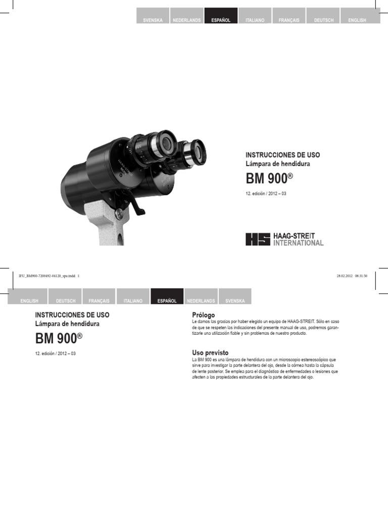 Instrucciones de Uso Lámpara de Hendidura BM 900 | PDF | Ultravioleta ...