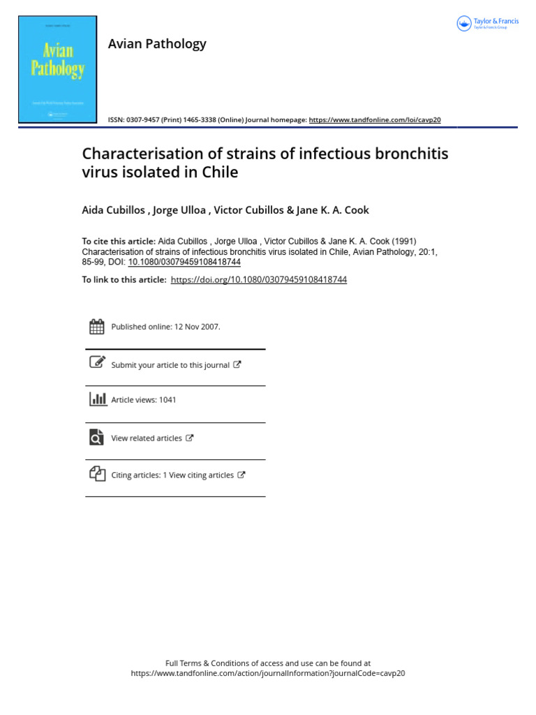 Characterisation of Strains of Infectious Bronchitis Virus Isolated in ...