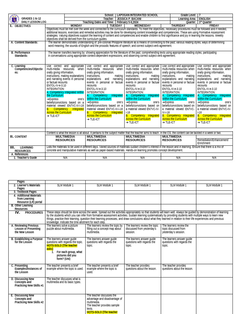 DLL ENG7 3rdQ L1 | PDF | Learning | Curriculum