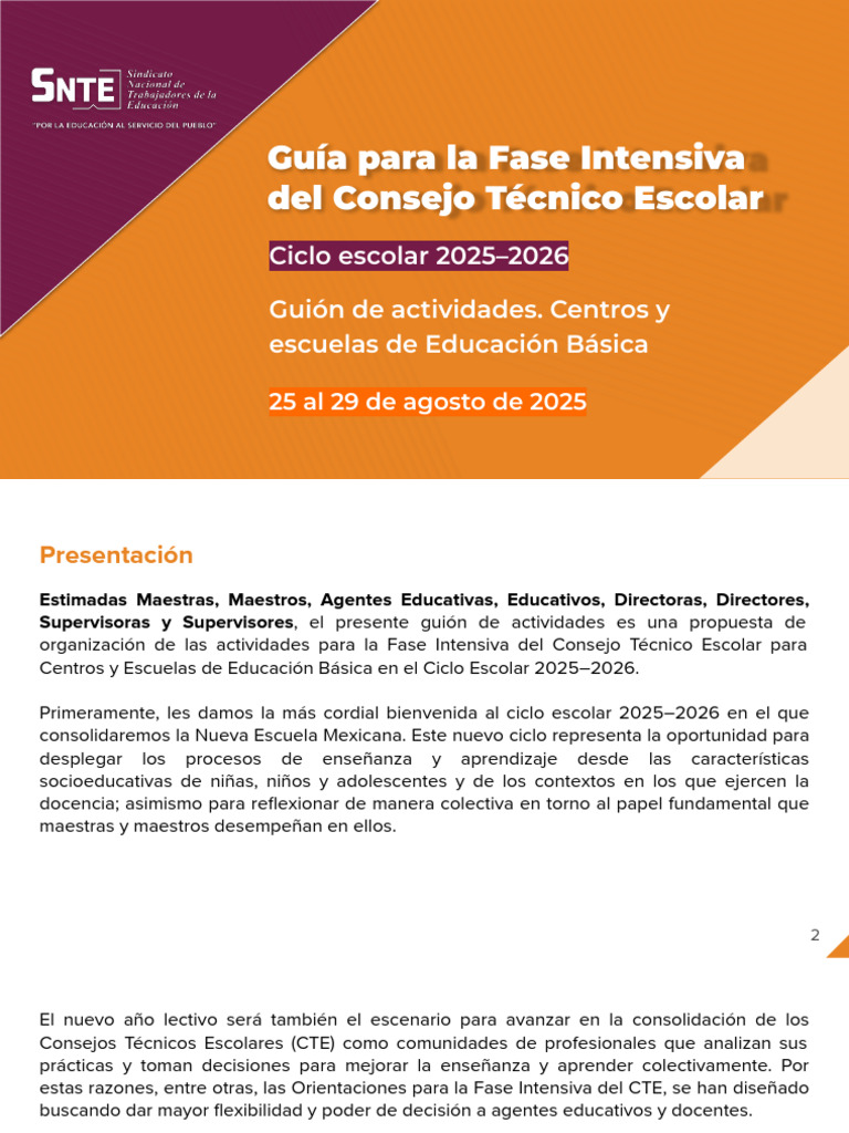 Guion Fase Intensiva de CTE Docentes Agosto 2025 2026 1 | PDF ...