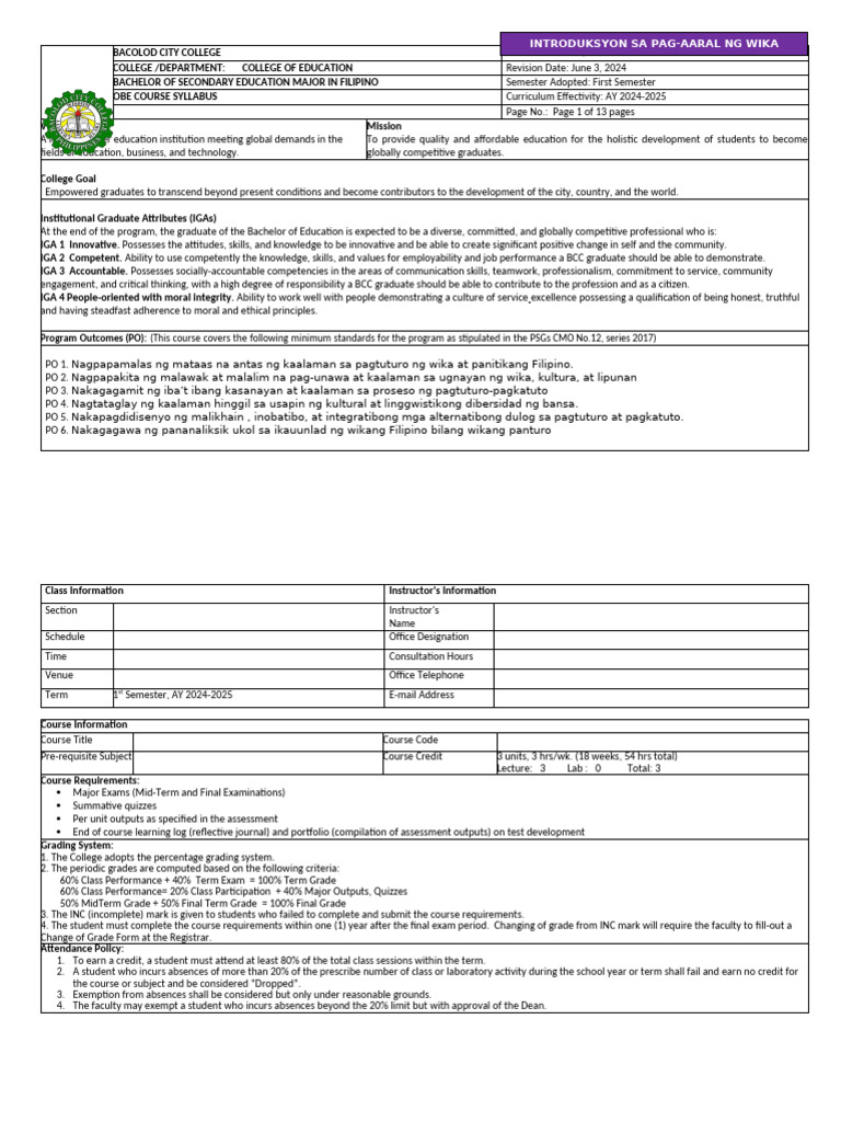 Introduksyon Sa Pag Aaral NG Wika | PDF