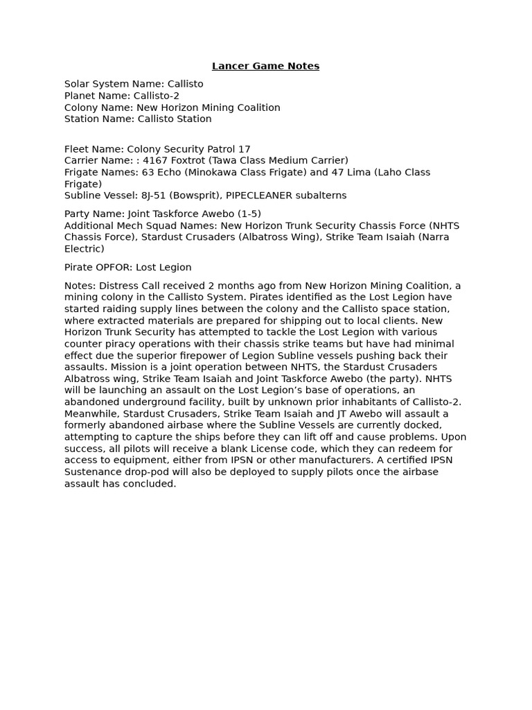 Lancer Game Notes | PDF