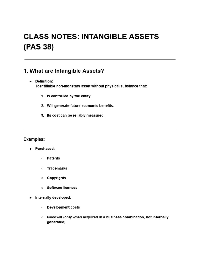 Class Notes - Intangible Assets (Pas 38) | PDF | Intangible Asset ...