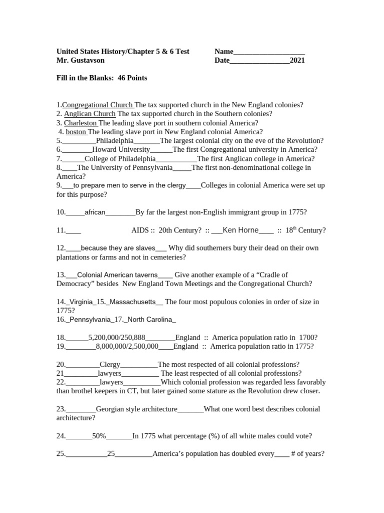 US History Chapter 5 & 6 Test Review | PDF | New France | Thirteen Colonies
