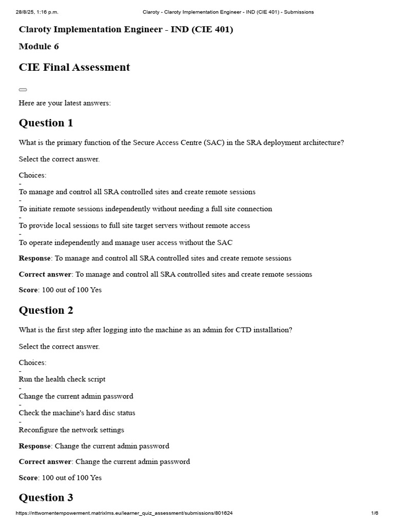 Claroty - Claroty Implementation Engineer - InD (CIE 401) - ExafinalSubmissions | PDF | File ...