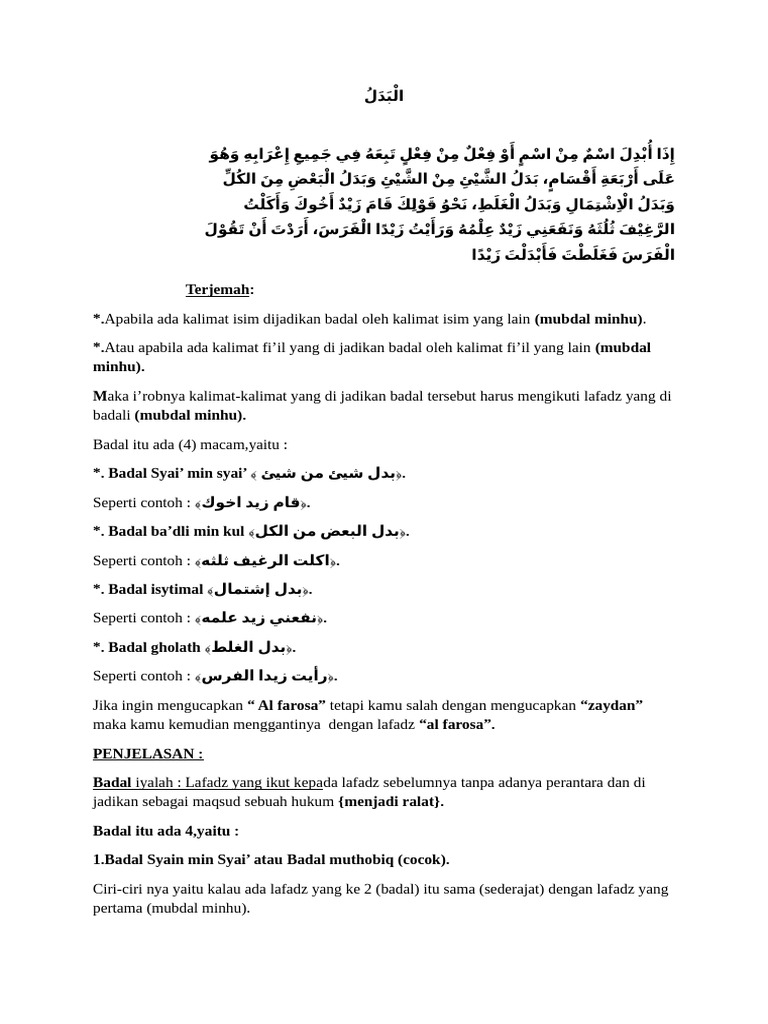 Jenis-Jenis Badal dalam Nahwu | PDF