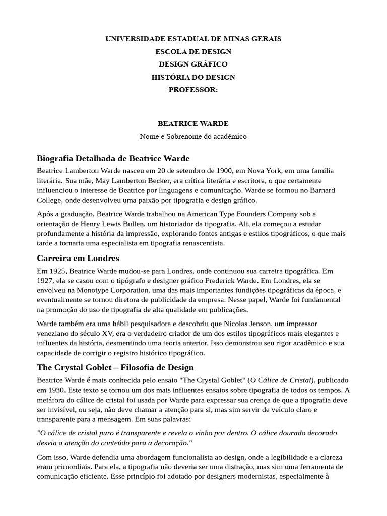 Beatrice Warde: Pioneira da Tipografia | PDF | Tipografia | Educação em ...