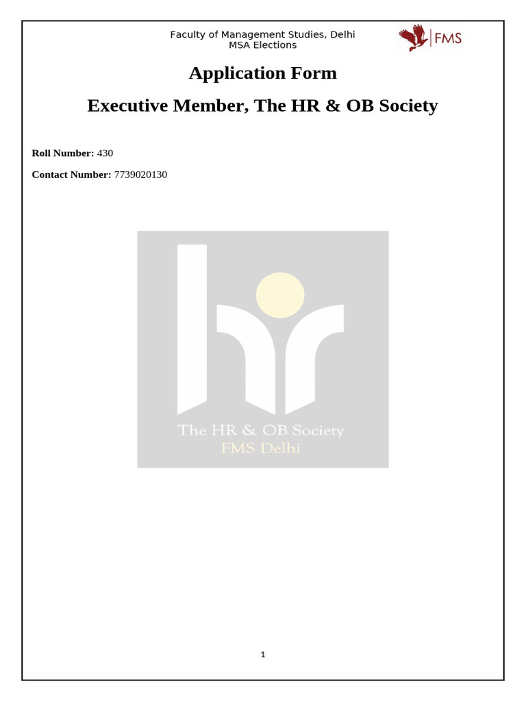 HRSoc Executive Member Application Form | PDF | Communication | Leadership