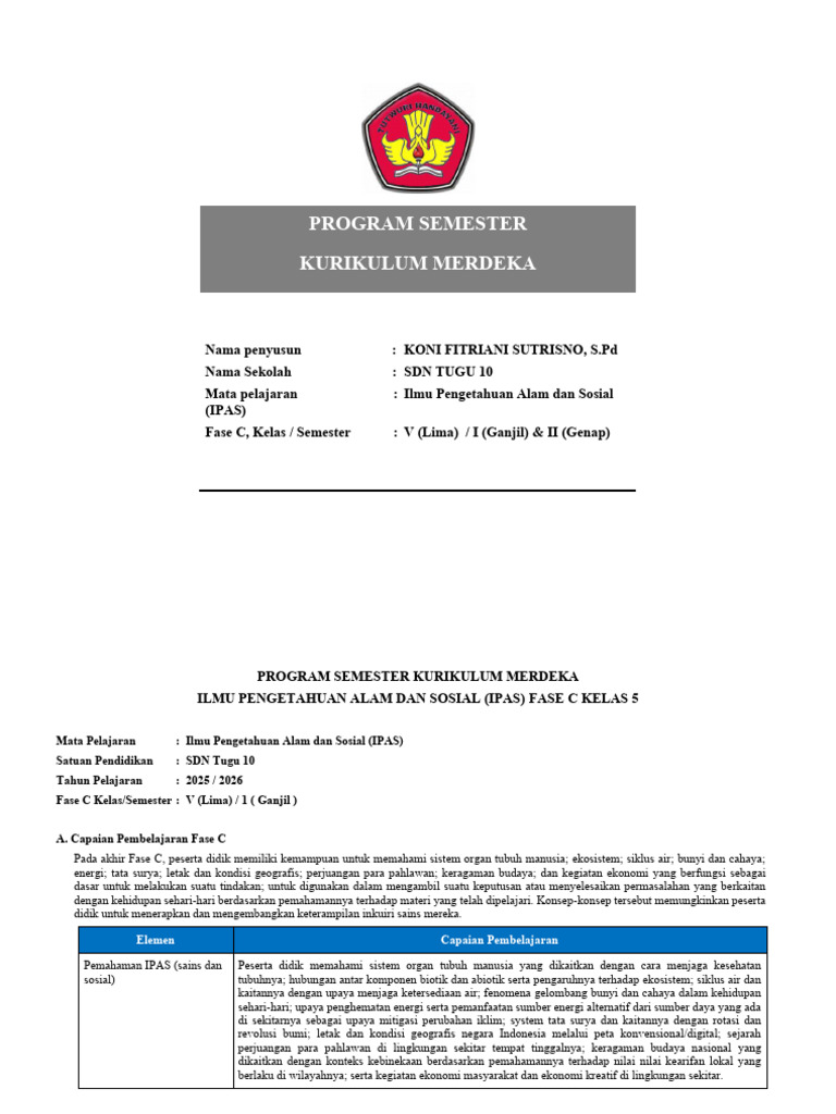 Prosem Kelas 5 Ipas | PDF