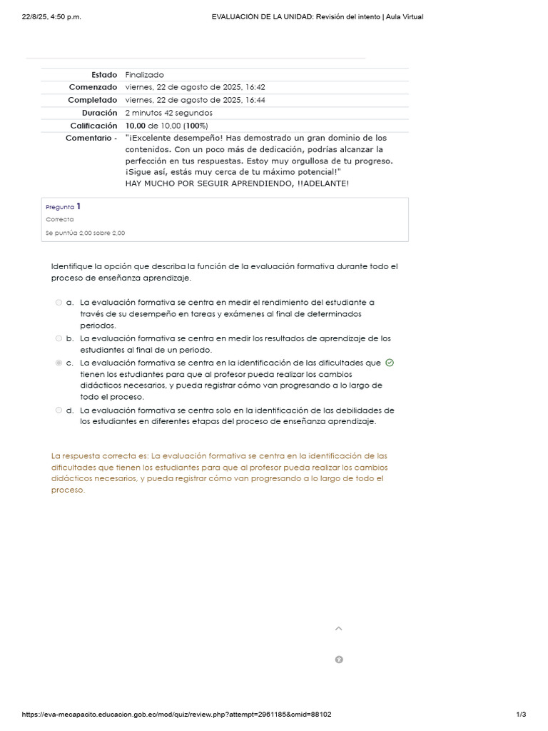 Evaluación de La Unidad - Revisión Del Inten | PDF | Realimentación | Aprendizaje