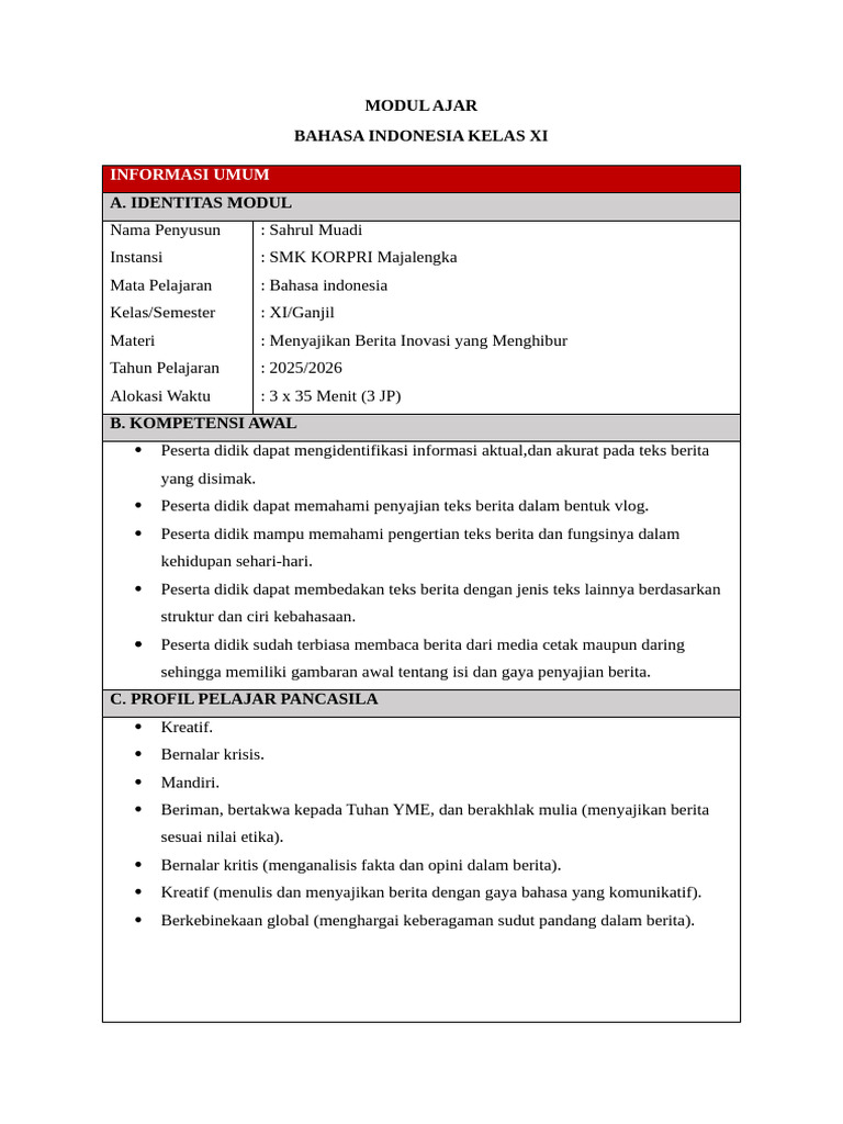 Sahrul - Modul Ajar Menyajikan Berita Inovasi | PDF