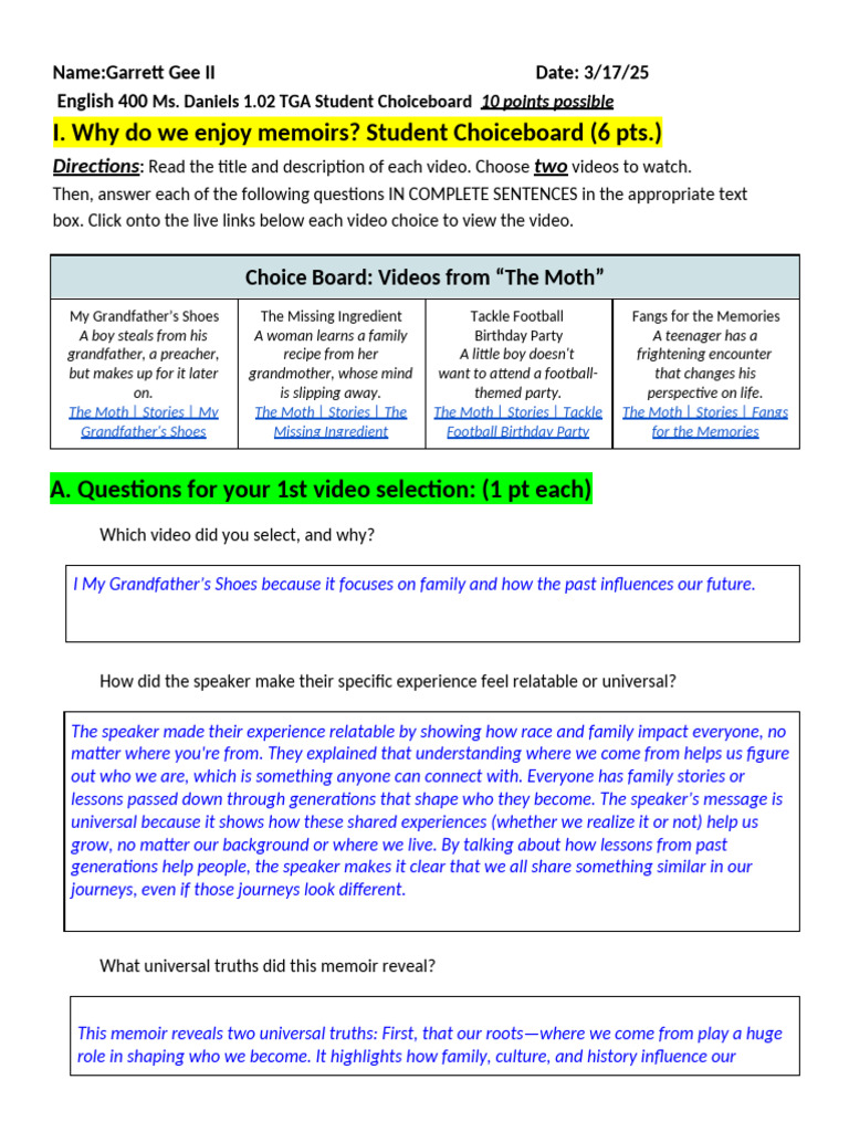 Universal Truths in Memoirs | PDF