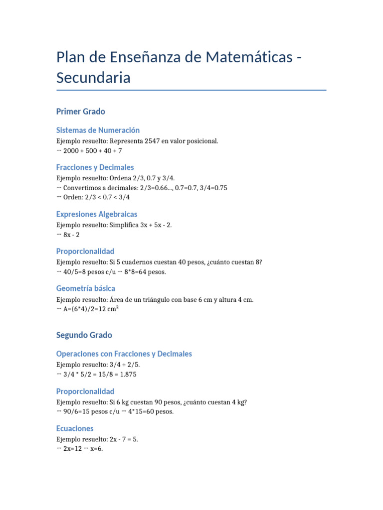 Plan de Enseñanza de Matemáticas Secundaria | PDF | Objetos matemáticos ...