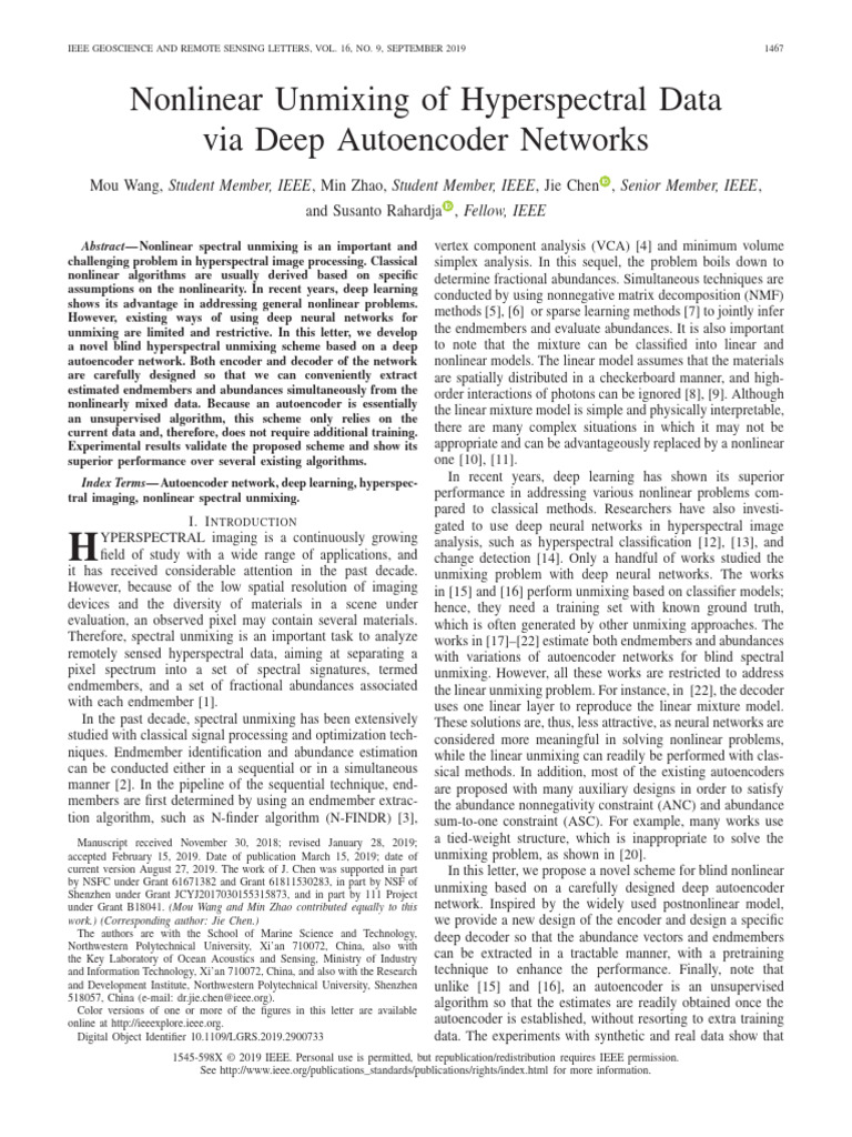 Wang 等 - 2019 - Nonlinear Unmixing of Hyperspectral Data via Deep Autoencoder Networks | PDF ...