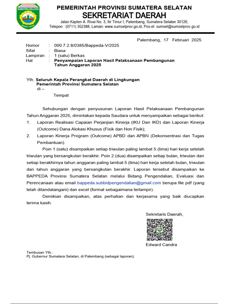 Surat Sekda - Permintaan Data Laporan Realisasi Tahun 2025 | PDF