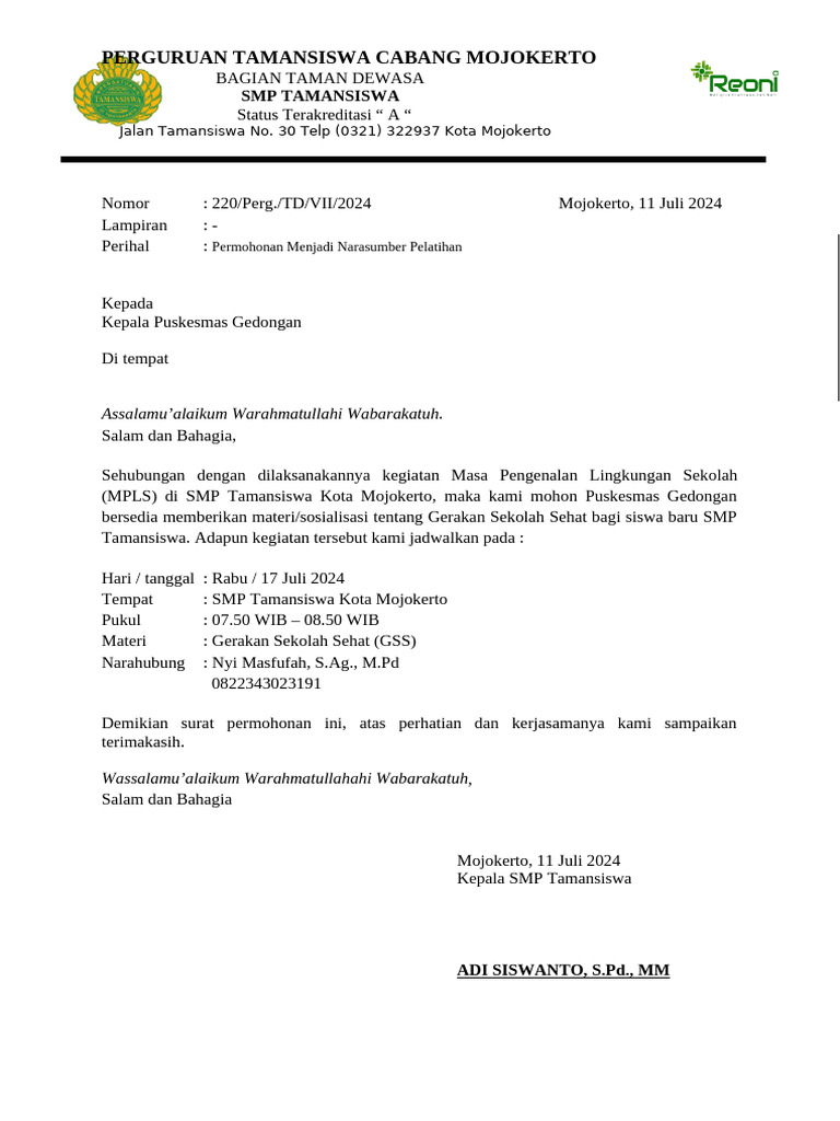 Surat Permohonan Narsum | PDF