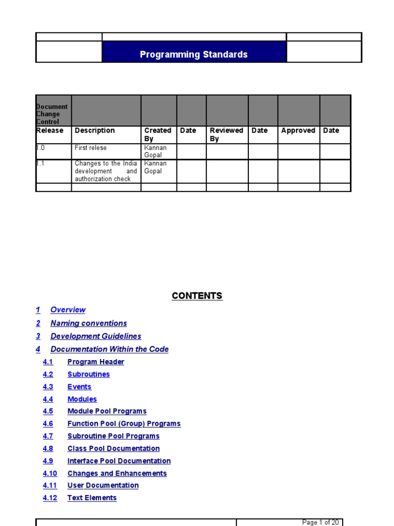ABAP Program Standards | PDF | Subroutine | Database Index ABAP Program Standards | PDF | Subroutine | Database Index