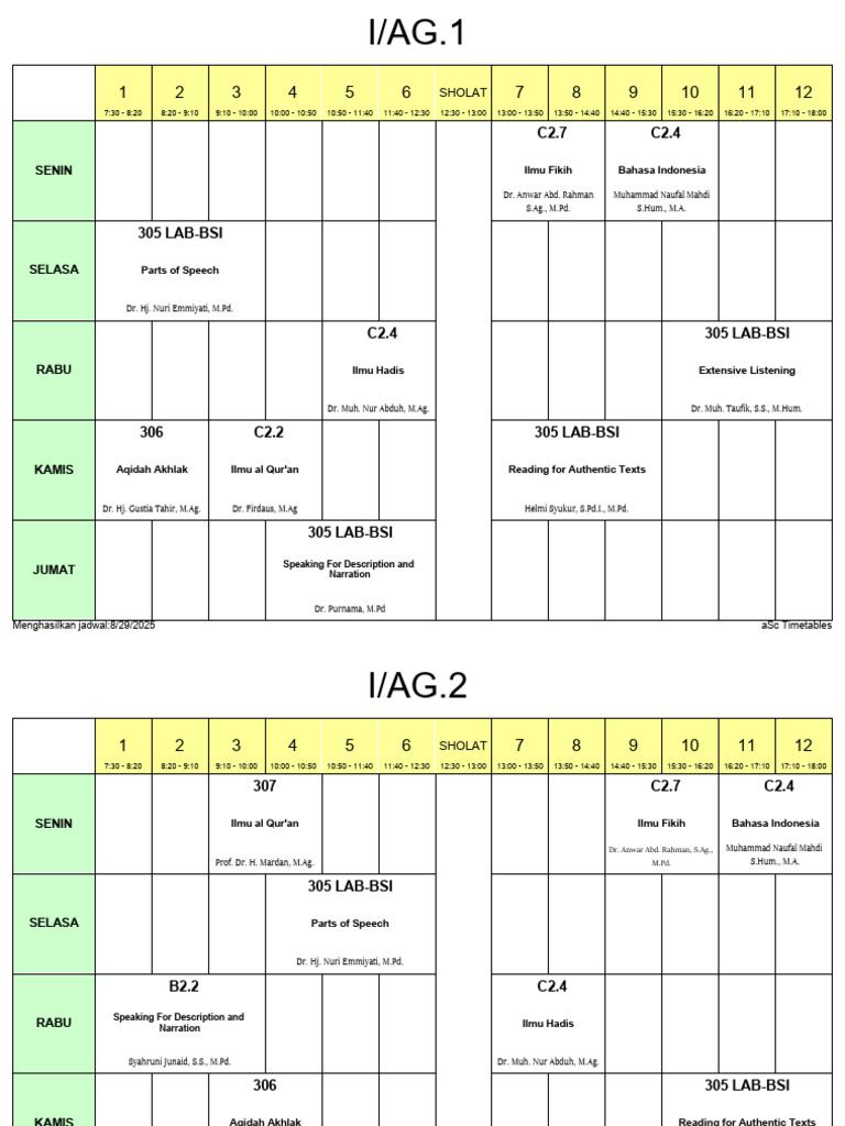 Jadwal Kuliah 2025: aSc Timetables | PDF | Human Communication ...
