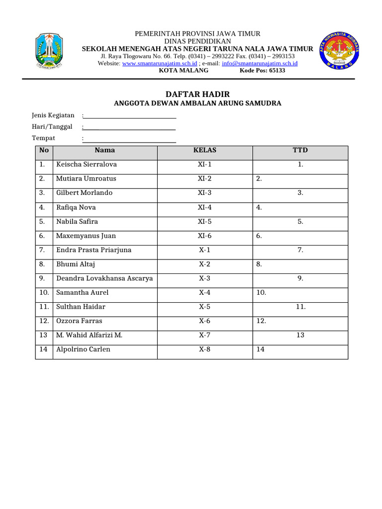 Daftar Hadir Lomba Poster | PDF