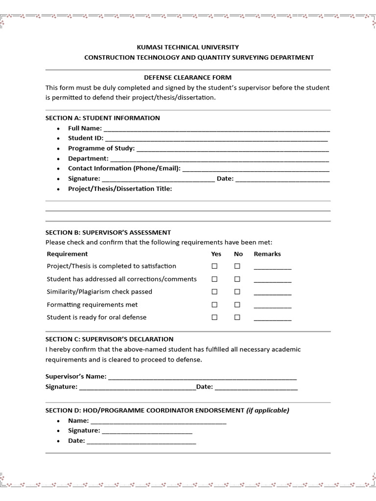 Defense Clearance Form for Students | PDF