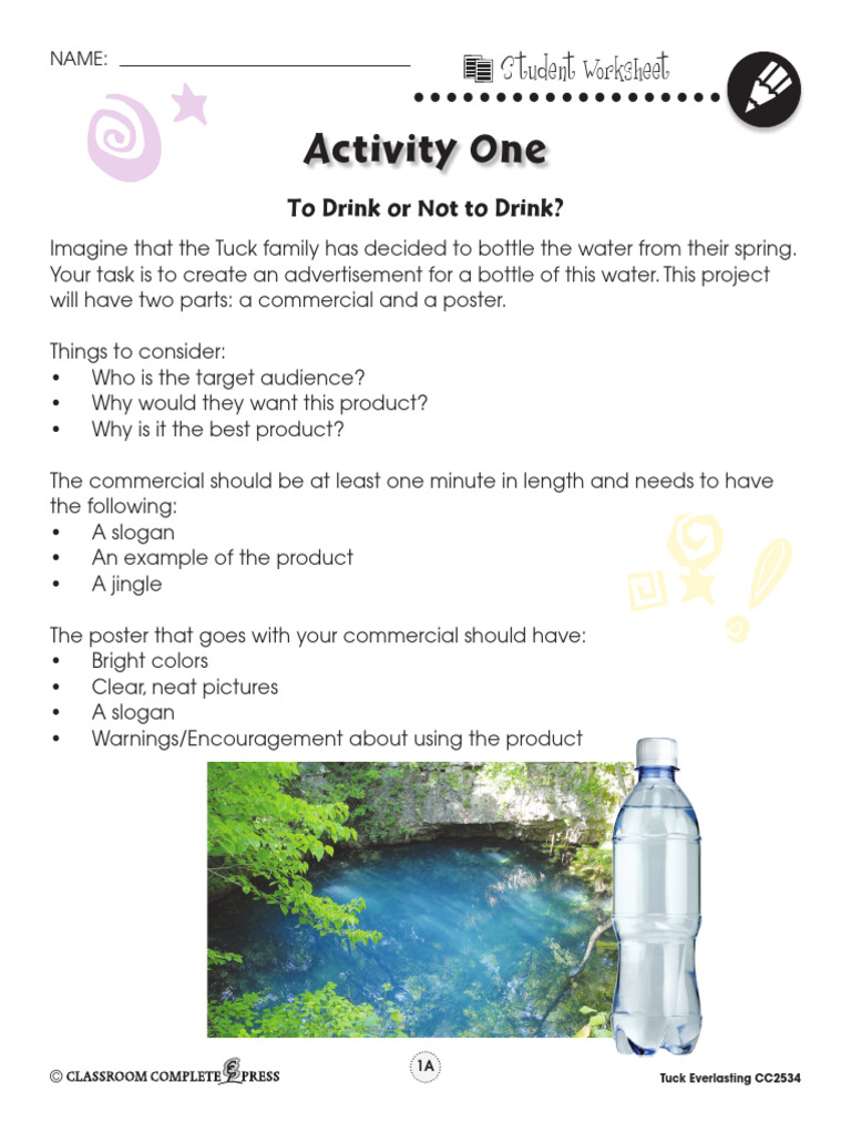 Tuck Everlasting Water Ad Project | PDF