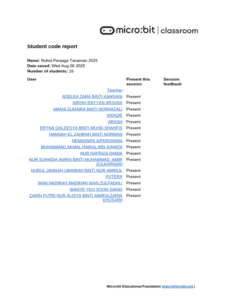 Robot Penjaga Tanaman 2025 - Microbit Classroom Report - 2025-08-06 | PDF | Computer Science ...