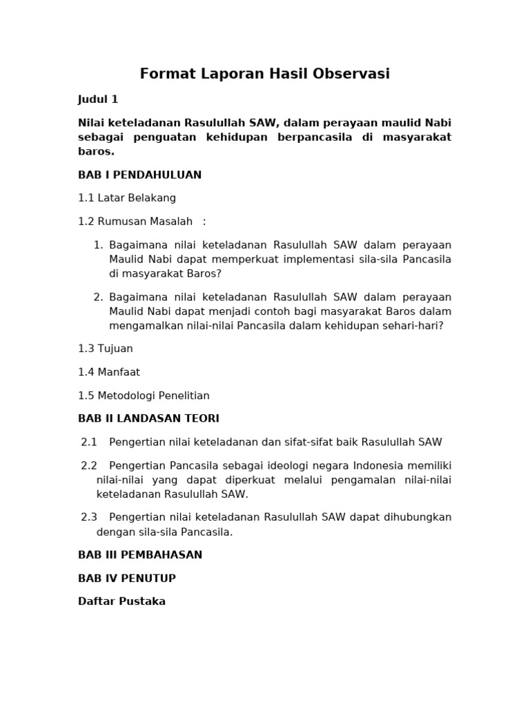 Format Laporan Hasil Observasi - Kokurikuler 2025 | PDF