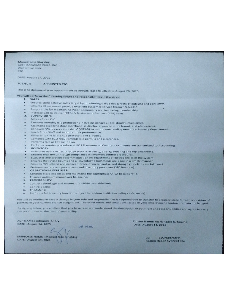 Appointed Letter As STO | PDF