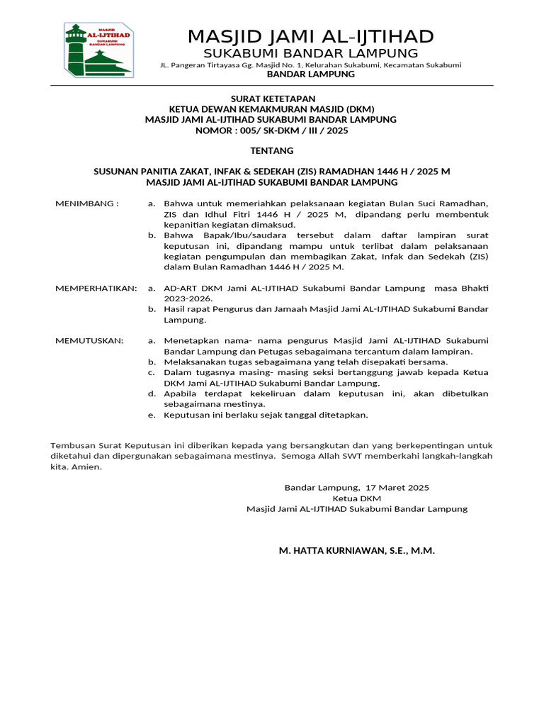 Draf SK Petugas Zakat 2025 | PDF