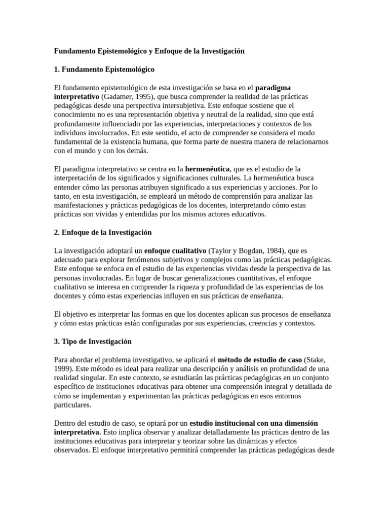 Fundamento Epistemológico y Enfoque de La Investigación | PDF | Hermenéutica | Paradigma