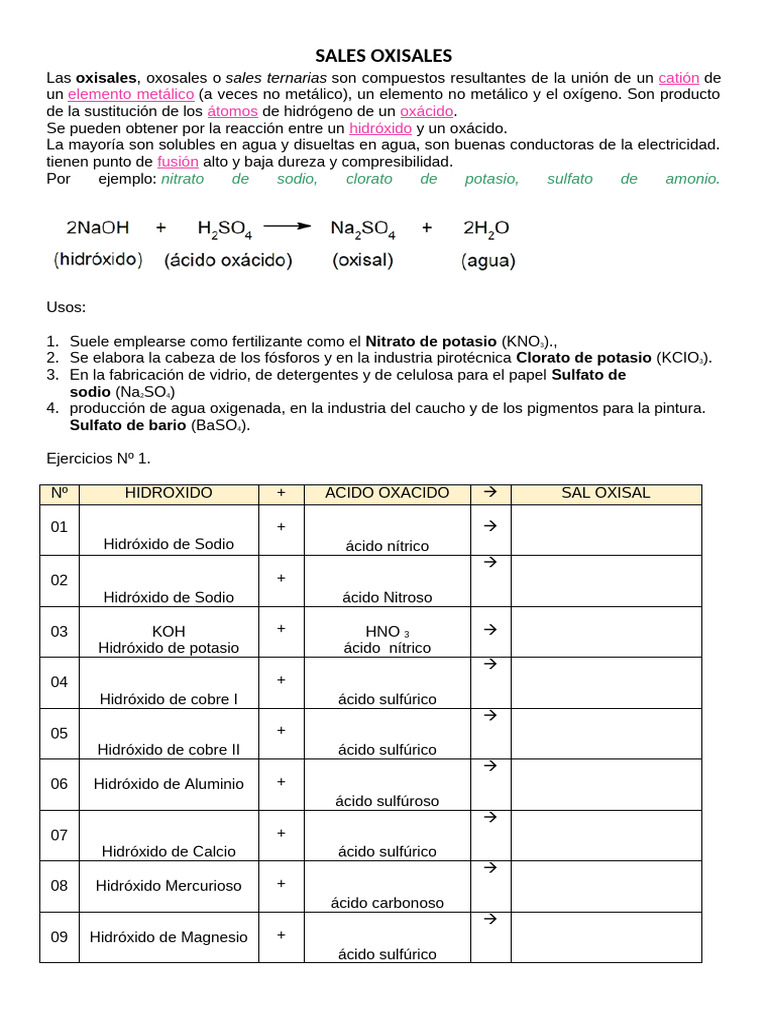Sales Oxisales | PDF | Sal (química) | Ácido