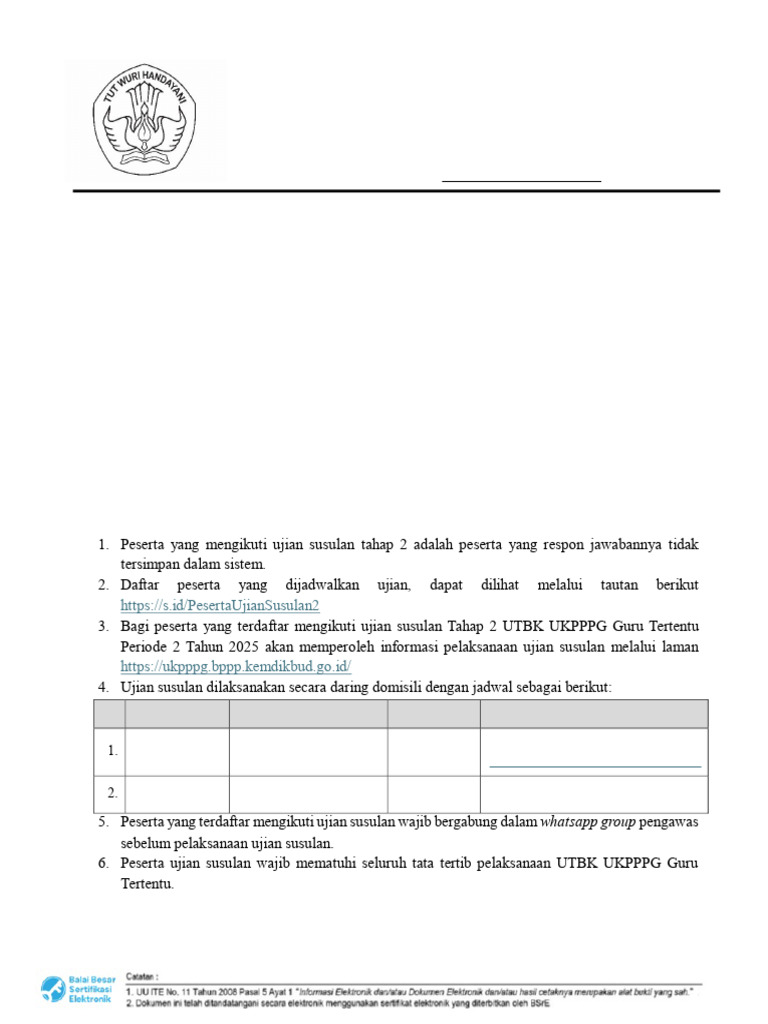 1045 - Informasi Ujian Susulan Tahap 2 UTBK UKPPPG P2 2025 | PDF