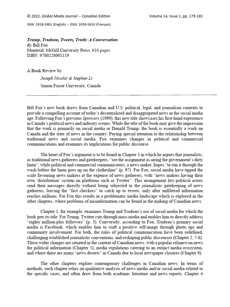 Review of The Book Trump Trudeau Tweets | PDF | News | Public Sphere