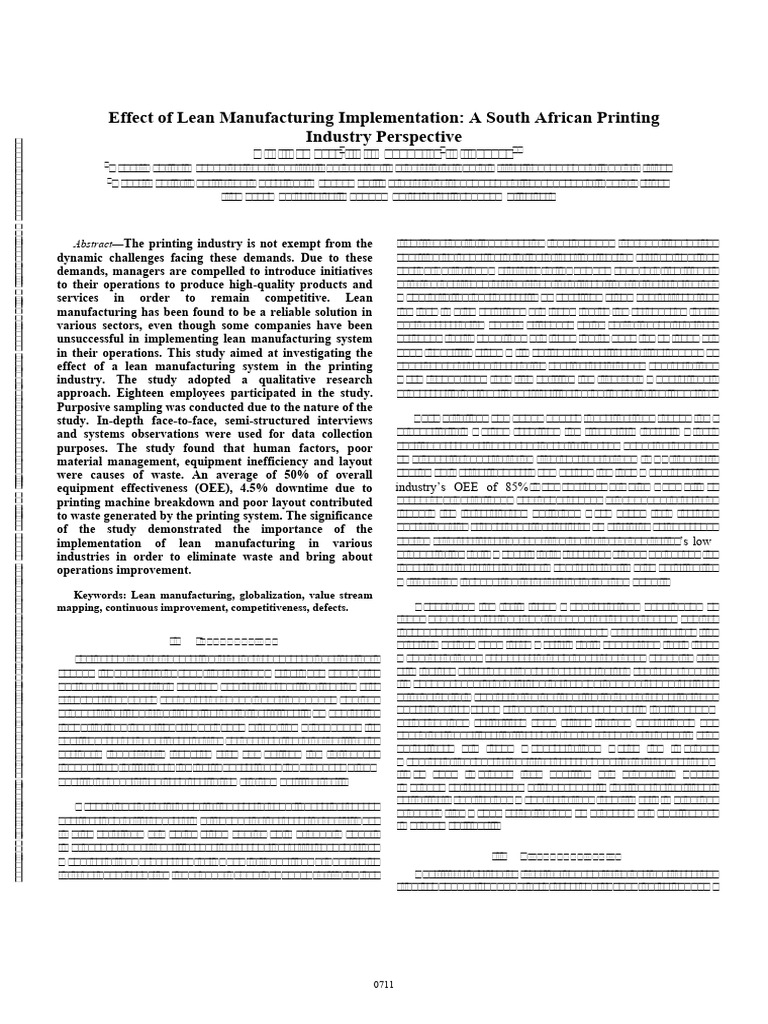 Effect of Lean Manufacturing Implementation A South African Printing ...