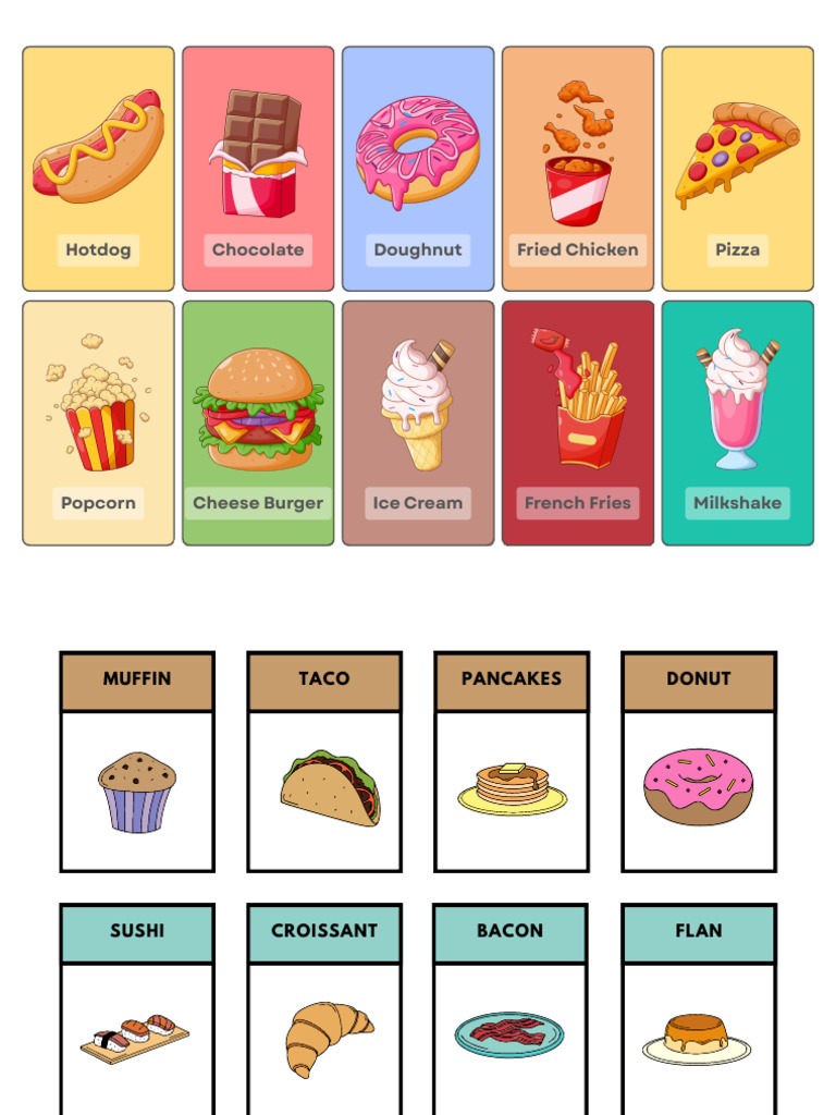 Food Flashcard in Colorful Illustration Style | PDF