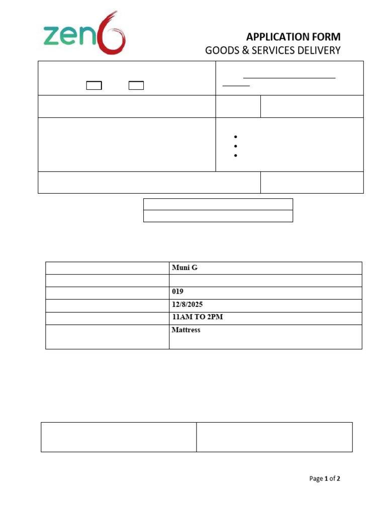 Goods & Services Delivery Application Form Zen 6 | PDF