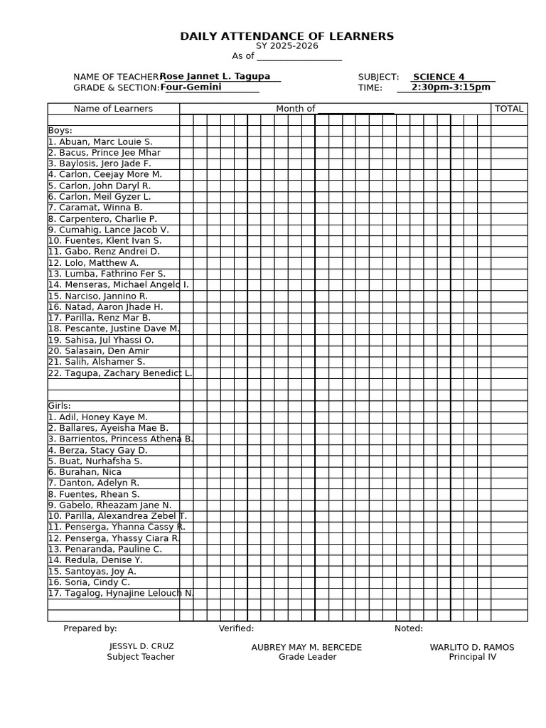 Monthly Attendance Gemini | PDF
