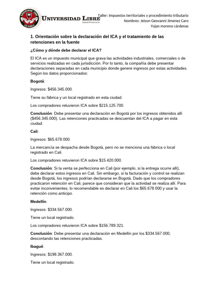 Taller. Jeison Geovanni Jimenez Caro - Yojan Steven Moreno | PDF ...