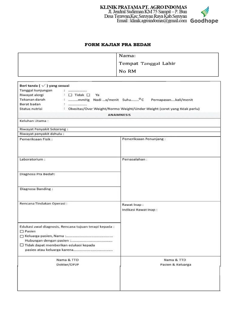 Format Pengkajian Awal Klinis Pasien (Folio) | PDF