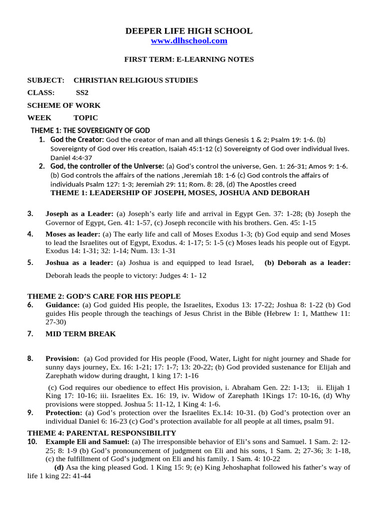 SS2 First Term CRS Lesson Notes | PDF | Genesis Creation Narrative | Moses