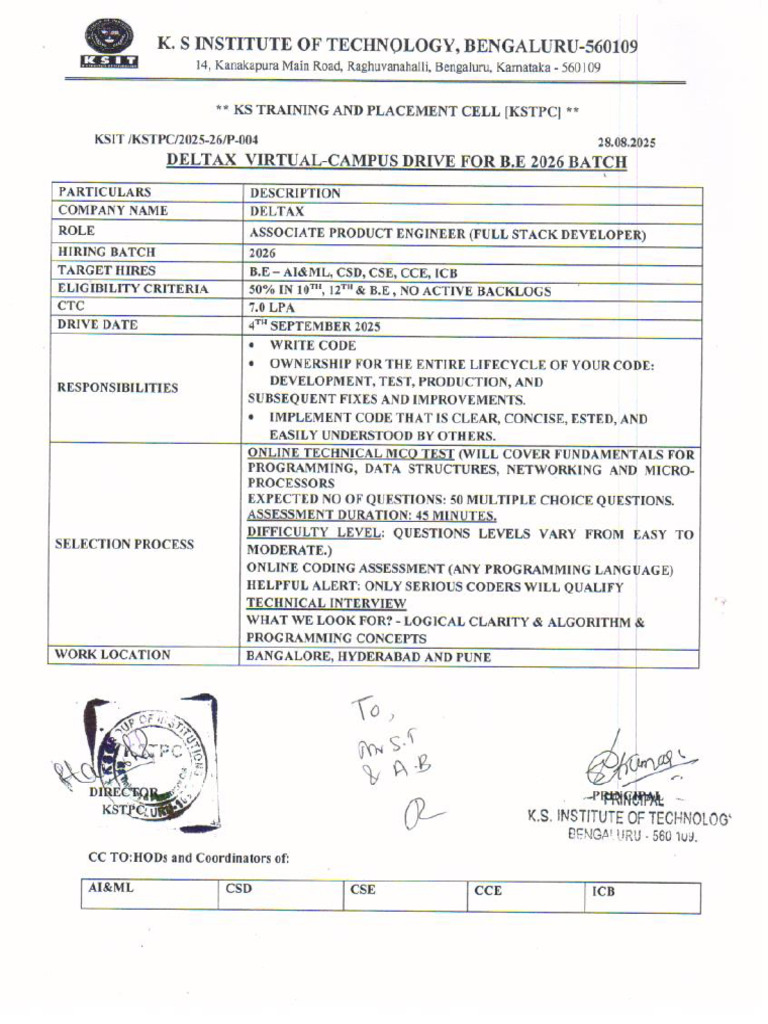 Deltax Virtual-Campus Drive For BE 2026 Batch | PDF
