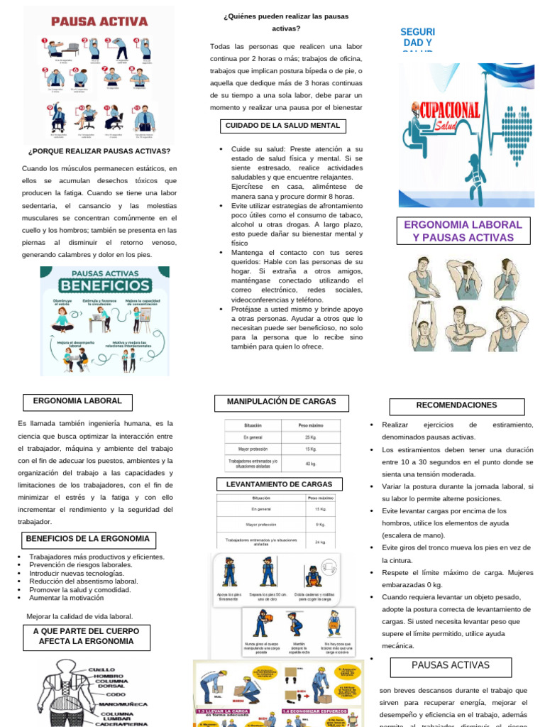 Triptico de Ergonomia y Pausas Activas | PDF