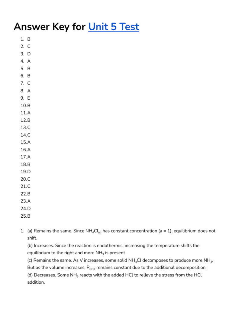 Unit 5 Test Answer Key | PDF