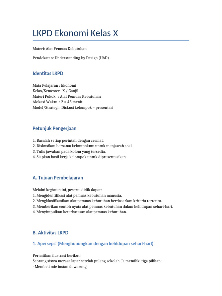 LKPD Alat Pemuas Kebutuhan | PDF