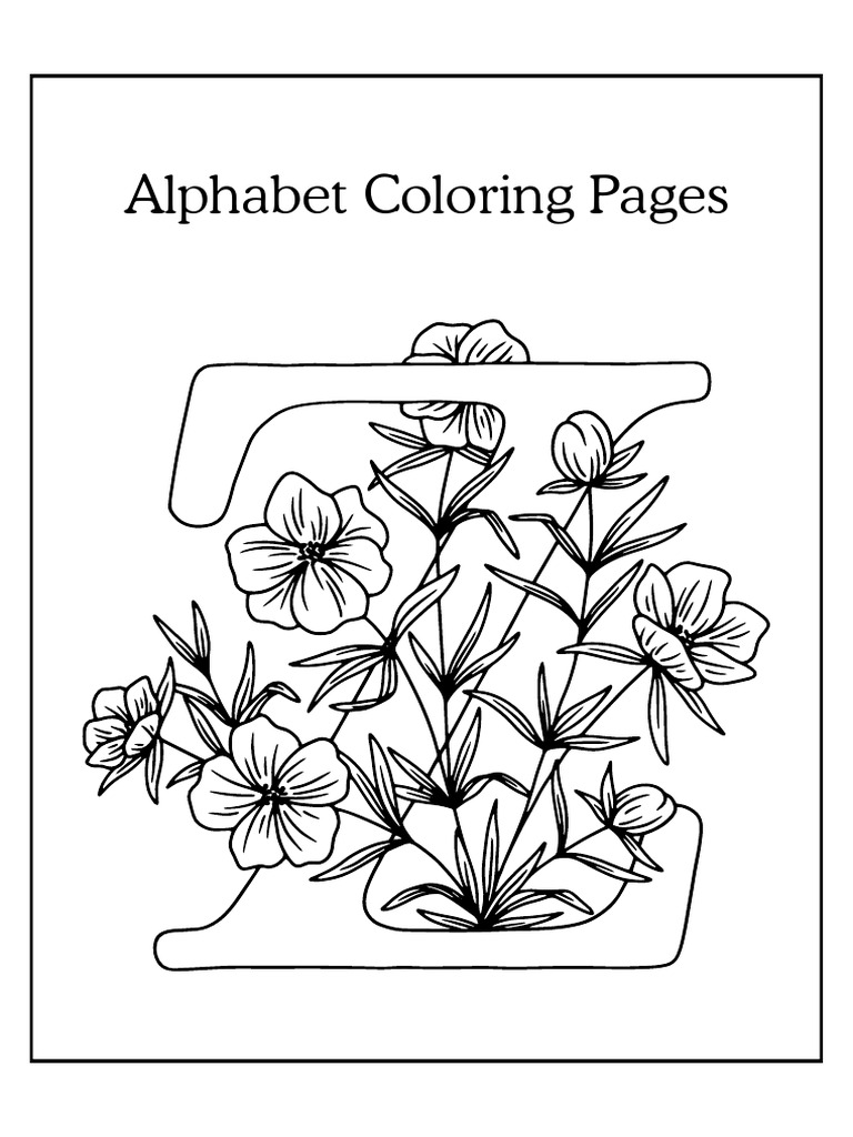 Alphabet Coloring Pages Worksheet in Black and White Illustrative Style ...