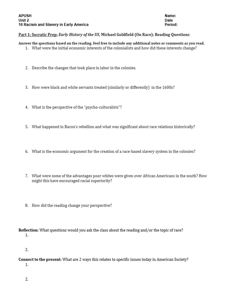 Socratic Seminar on Race and Labor | PDF