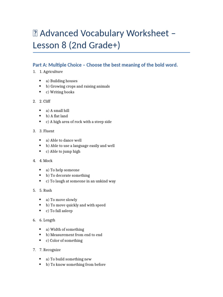 Advanced Vocabulary Worksheet Lesson 8 | PDF | Verb | Adjective