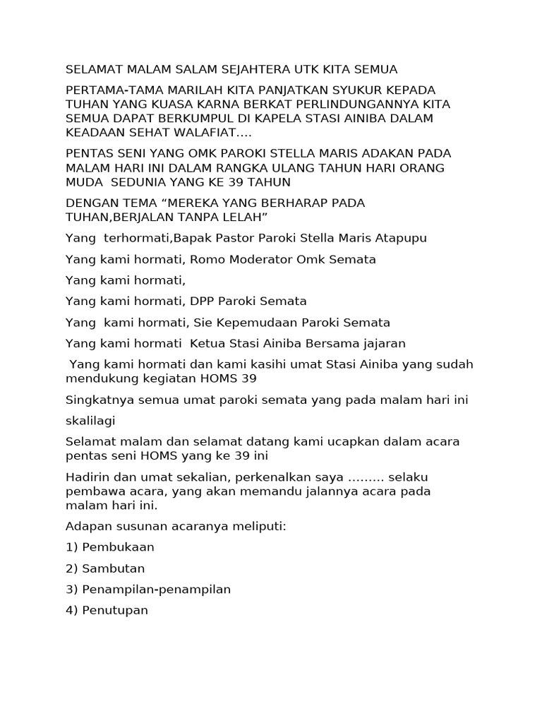 Tata Acara Pentas Seni HOMS 39 | PDF