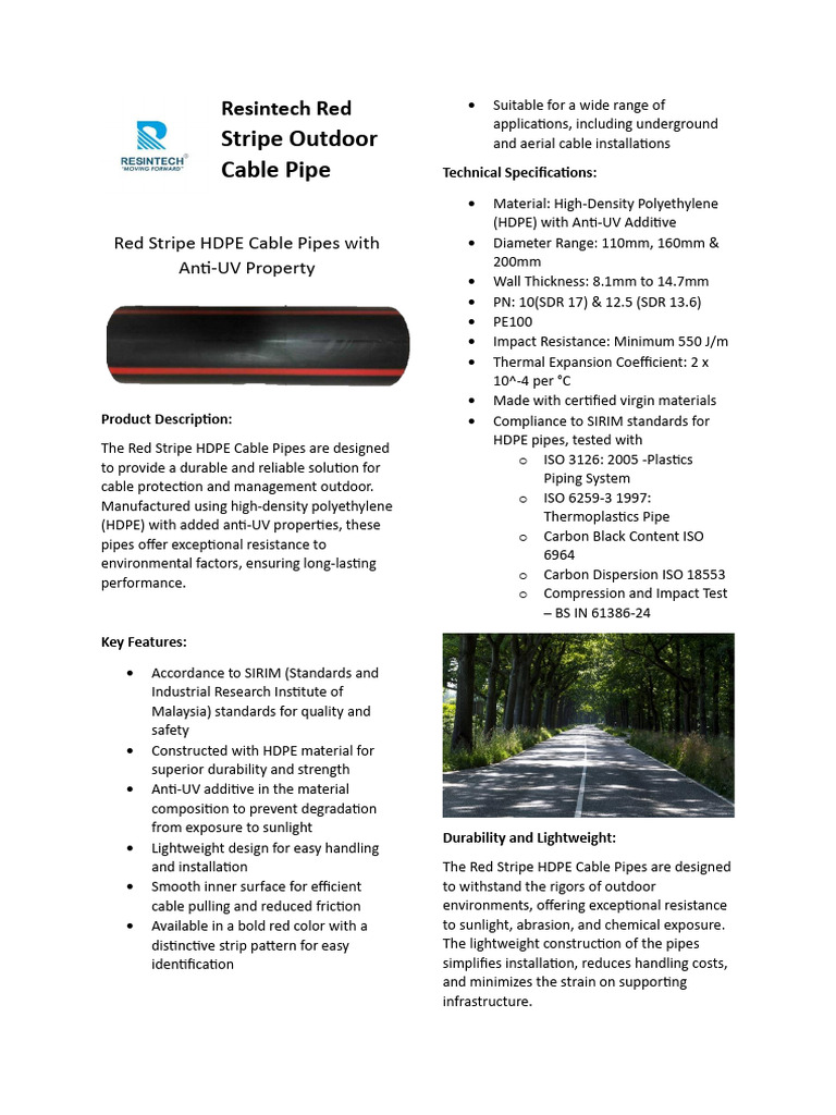 Resintech Red Stripe Cable Pipe | PDF | Pipe (Fluid Conveyance) | Materials
