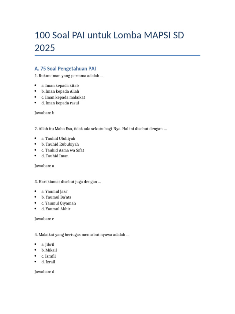 Soal MAPSI SD 2025 Lengkap | PDF